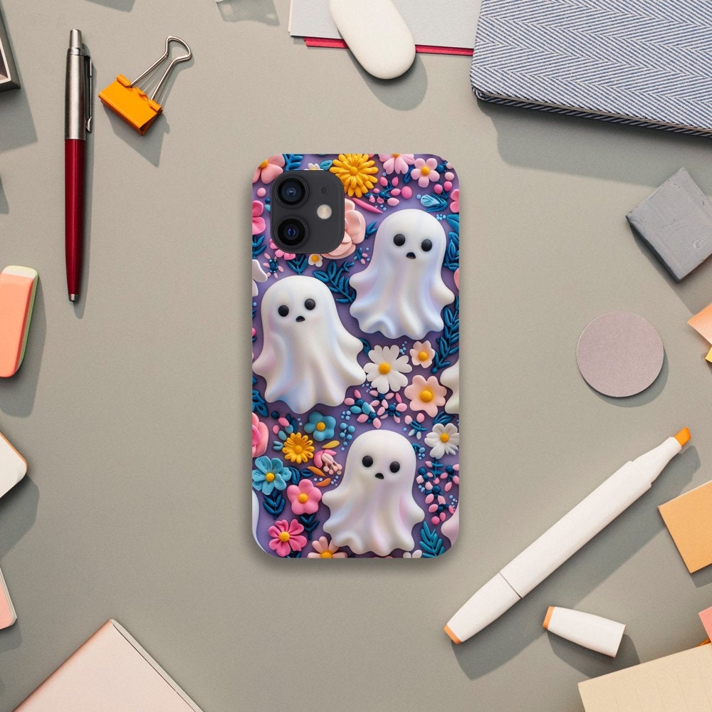 3D PRINTED, 3D Spooky Ghosts Floral Phone Case, Ghost Slim Phone Case ...