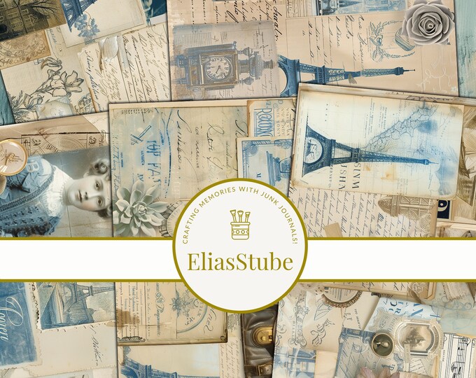 FRENCH EPHEMER, Junk Journal, Vintage, Blue Paris Collage Journal Pages ...