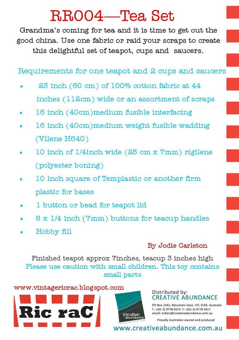 Tea Set Sewing Pattern Tea Set Pattern Tea Set PDF Fabric - Etsy UK