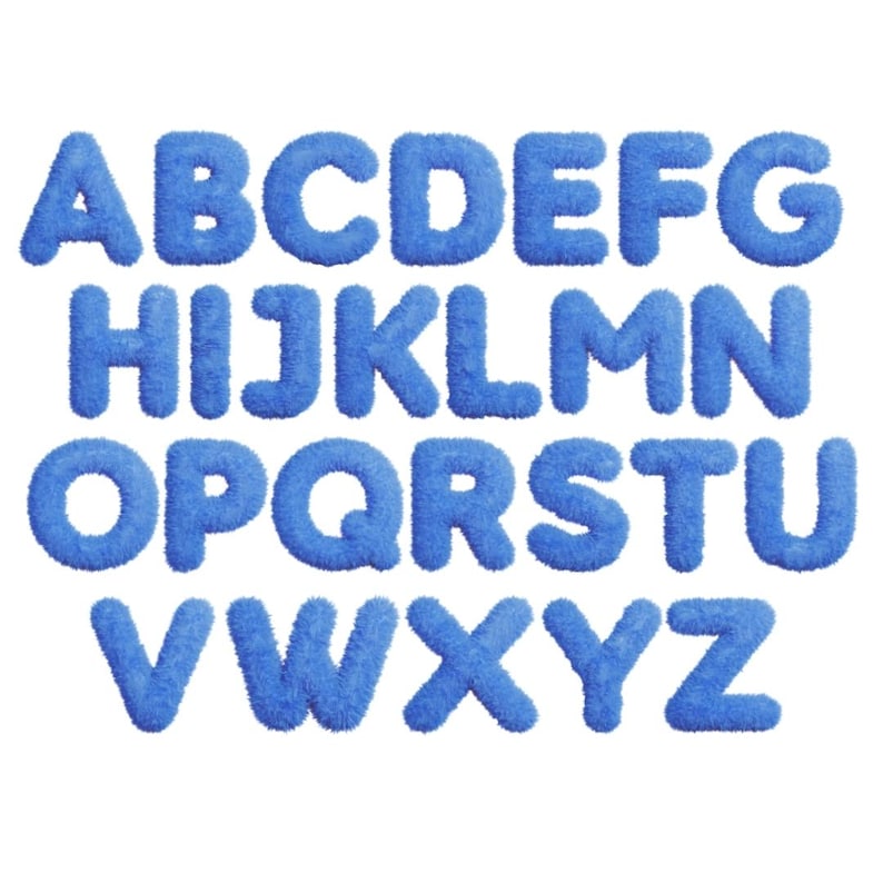 3D Blue Fluffy Font Furry Alphabet Fuzzy PNG Faux Fur Letters Numbers ...