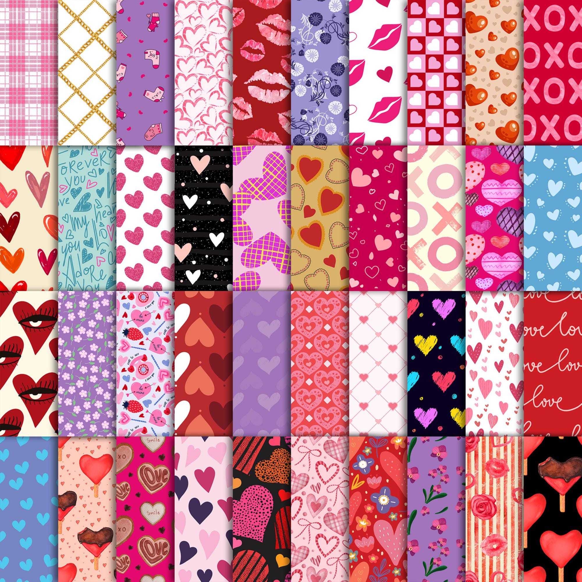 304 Love Valentines Day Theme Digital Papers Seamless Scrapbooking Red ...
