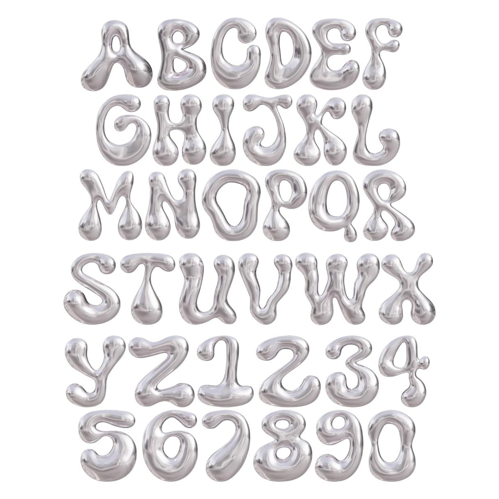 3D Liquid Silver Chrome Bubbly Letters Clipart PNG Digital Doodle Font ...