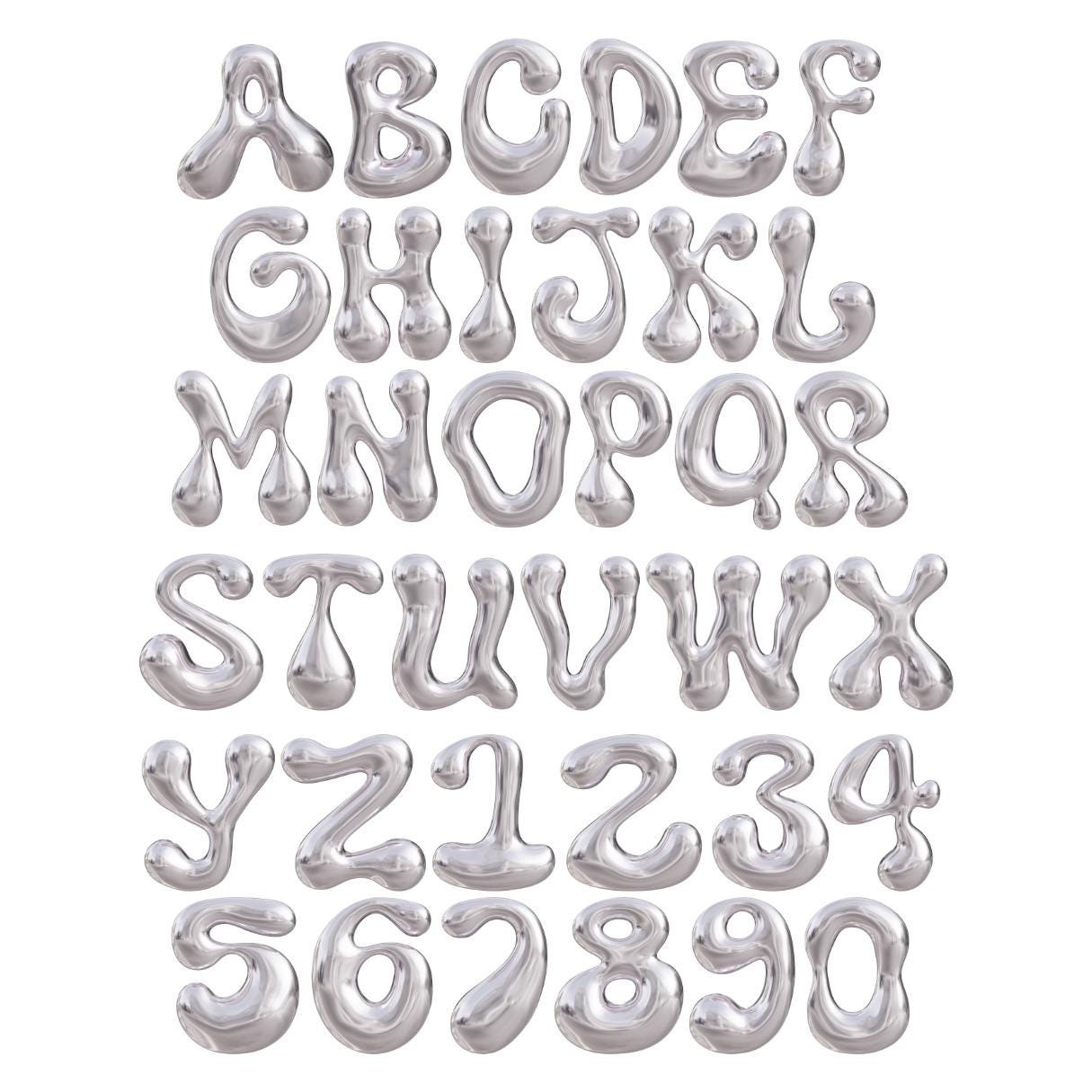 3D Liquid Silver Chrome Bubbly Letters Clipart PNG Digital Doodle Font ...