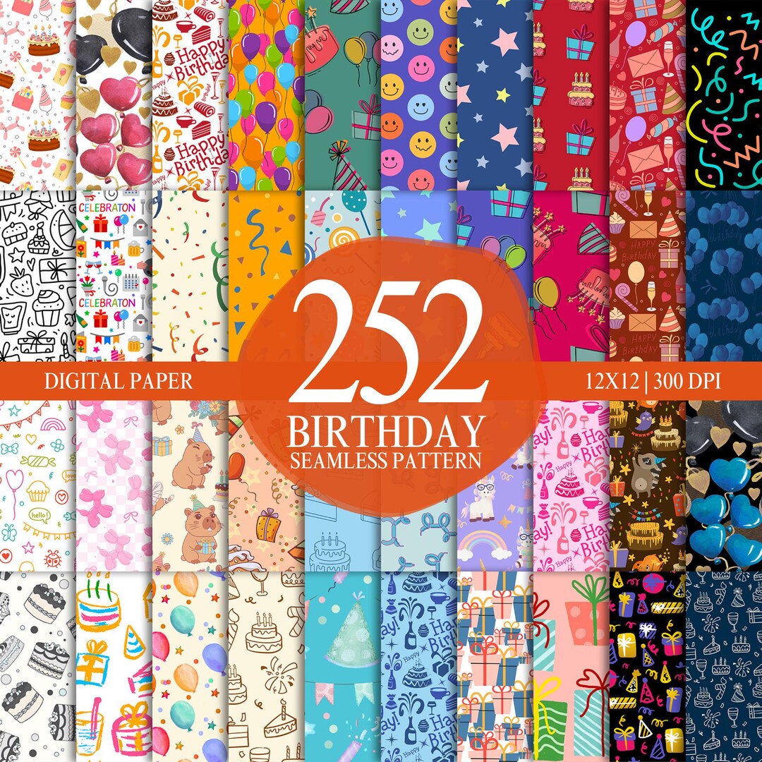 252 Happy Birthday Scrapbook Assorted Seamless Pattern Printable ...