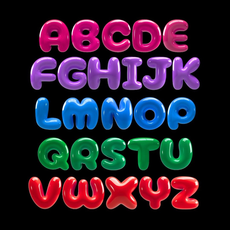 A-Z Glossy Blob Bubble Alphabet Set Only 3D Letters Colors Bundle Pink ...