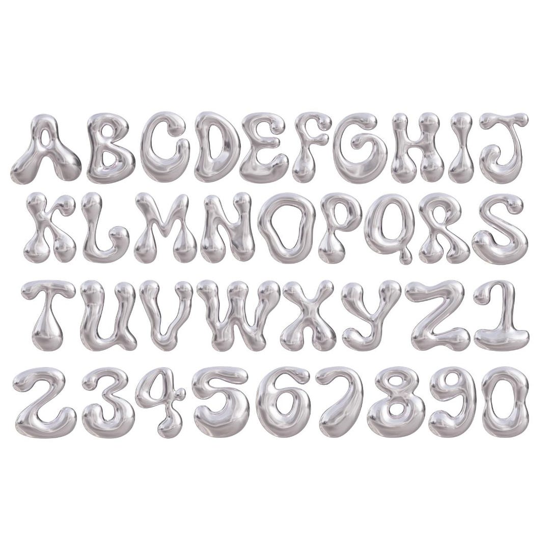 3D Liquid Silver Chrome Bubbly Letters Clipart PNG Digital Doodle Font ...