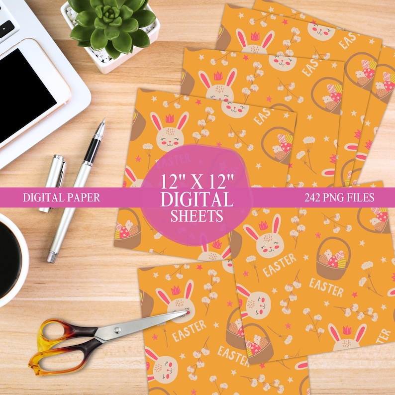 Pastel Easter Bunnies Digital Paper Bundle Seamless Repeat Pattern Cute ...