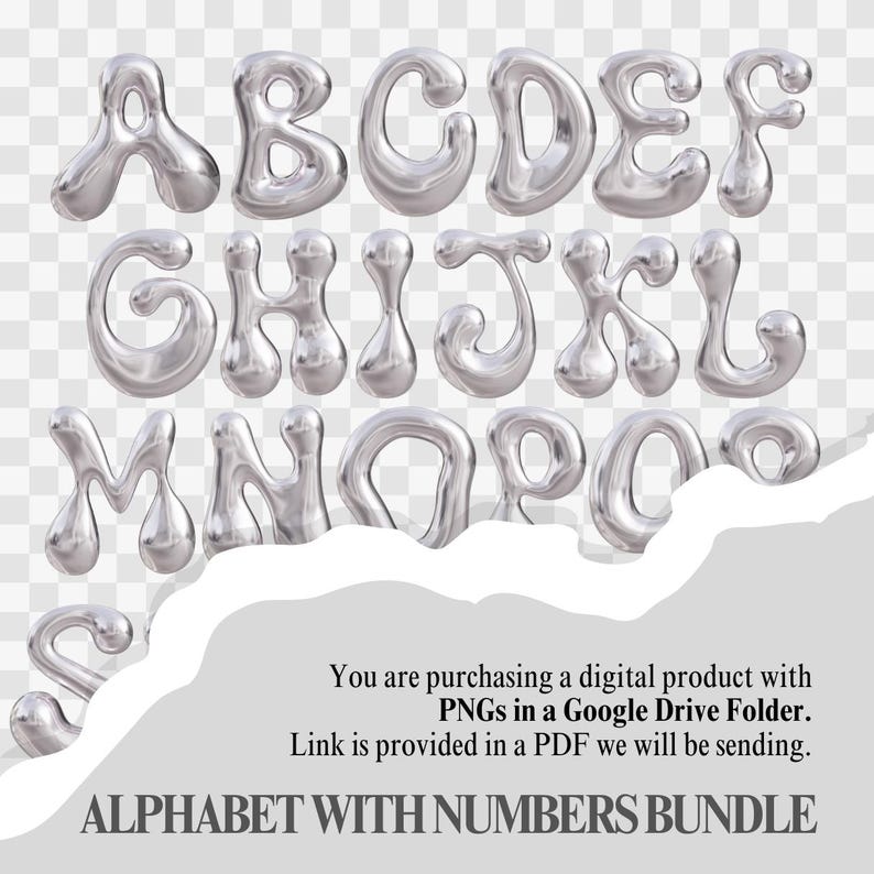 3D Liquid Silver Chrome Bubbly Letters Clipart PNG Digital Doodle Font ...