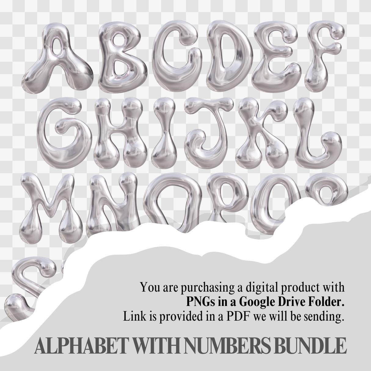 3D Liquid Silver Chrome Bubbly Letters Clipart PNG Digital Doodle Font ...
