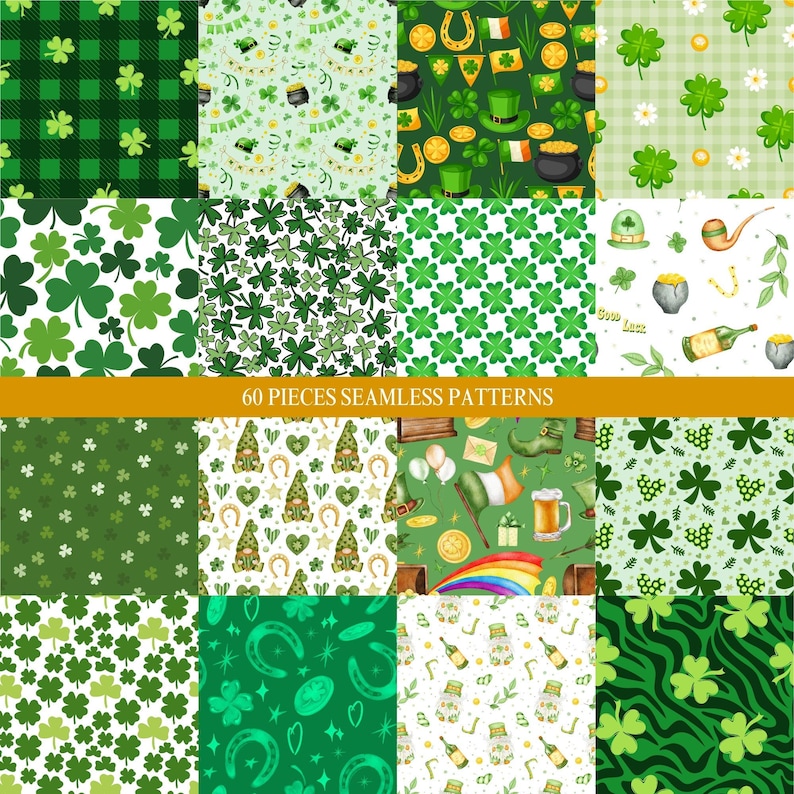 60 St Patricks Day Digital Graphic Design Seamless Pattern Green Lucky ...