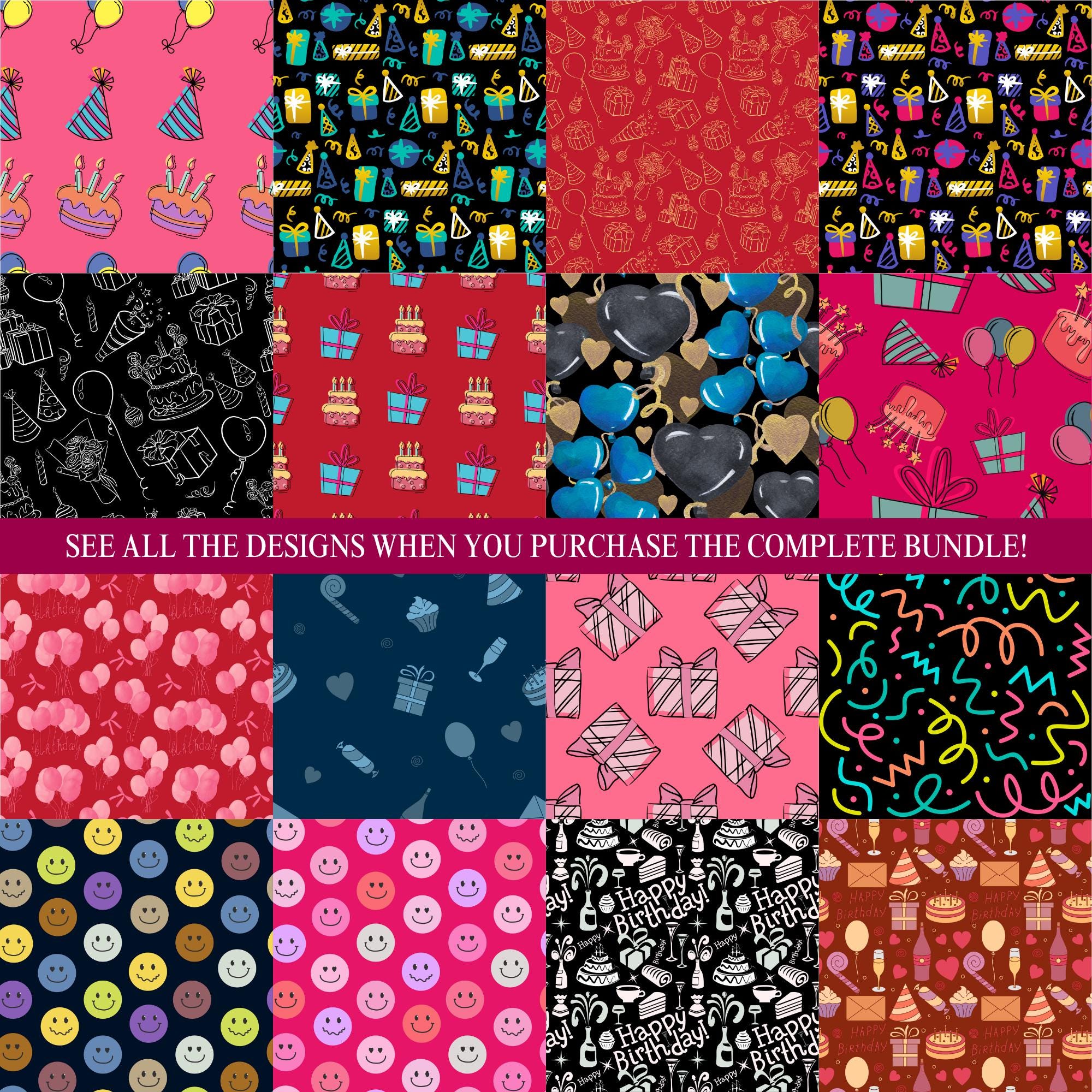 252 Happy Birthday Scrapbook Assorted Seamless Pattern Printable ...
