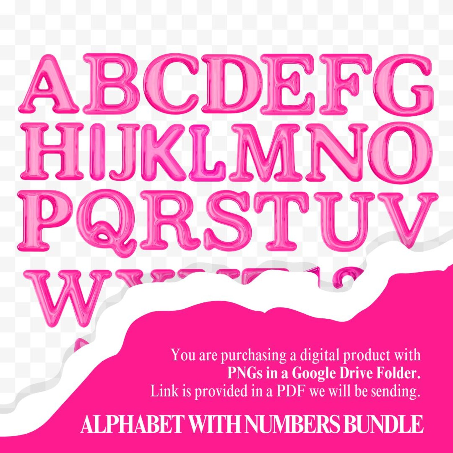 3D Pink Bubbly Alphabet Letters Elegant Pink Clipart PNG Bundle Doodle ...