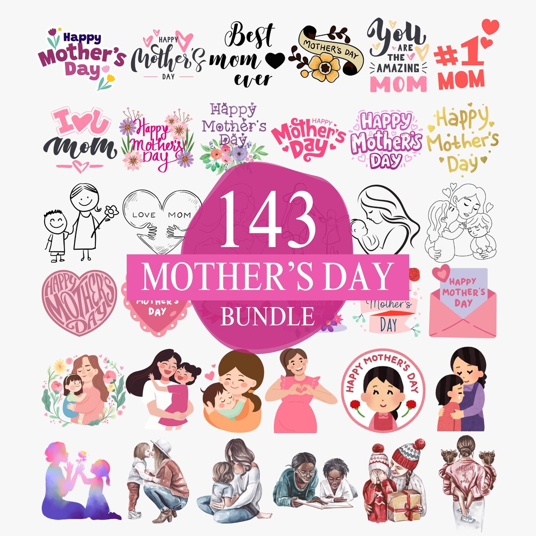 143 Happy Mother’s Day Clipart Bundle PNG Cute Lovely Mom and Child ...
