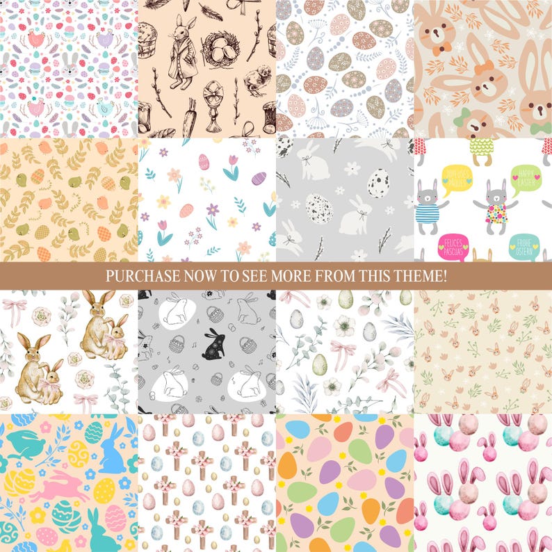 Pastel Easter Bunnies Digital Paper Bundle Seamless Repeat Pattern Cute ...