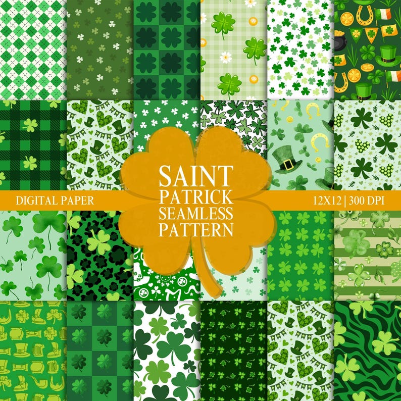60 St Patricks Day Digital Graphic Design Seamless Pattern Green Lucky ...