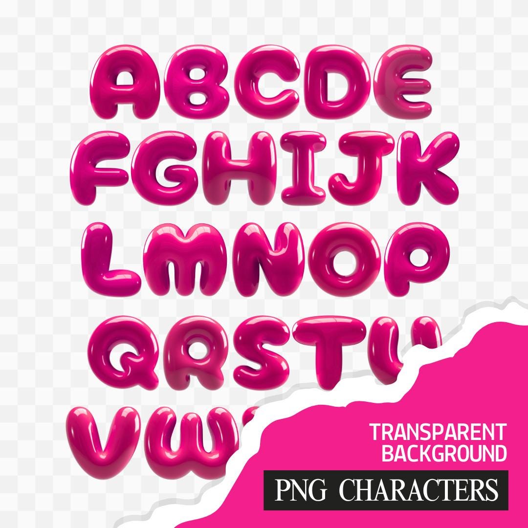 A-Z Glossy Blob Bubble Alphabet Set Only 3D Letters Colors Bundle Pink ...