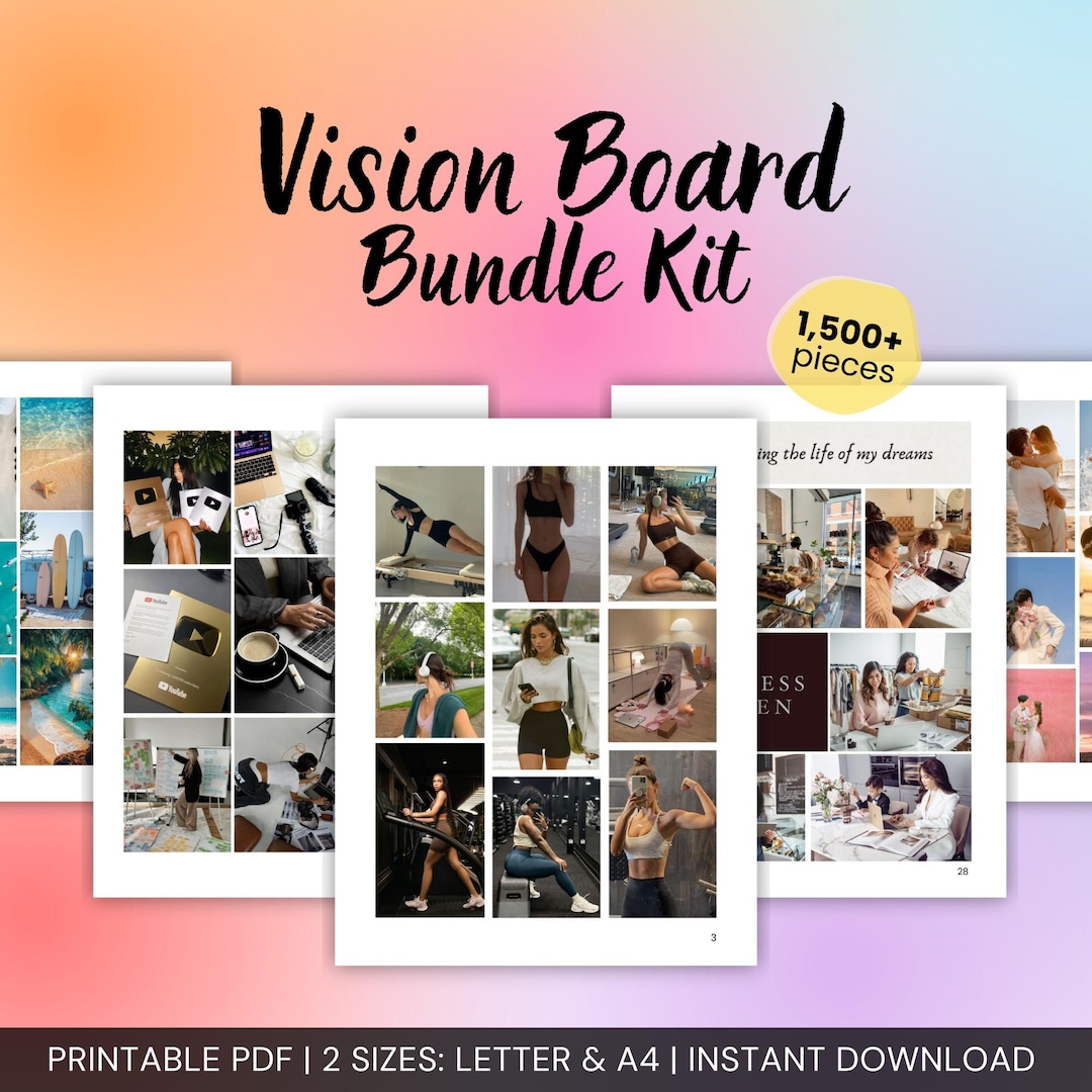 2026 Vision Board Printable Bundle Kit Manifest Happiness Inspiring ...