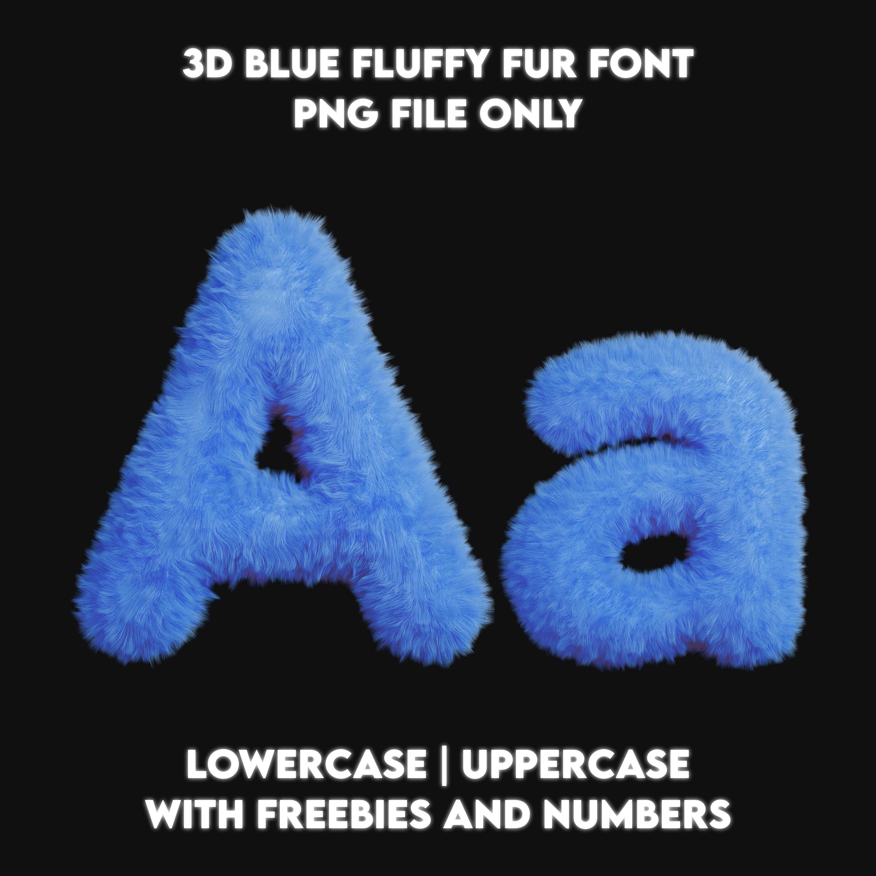 3D Blue Fluffy Font Furry Alphabet Fuzzy PNG Faux Fur Letters Numbers ...