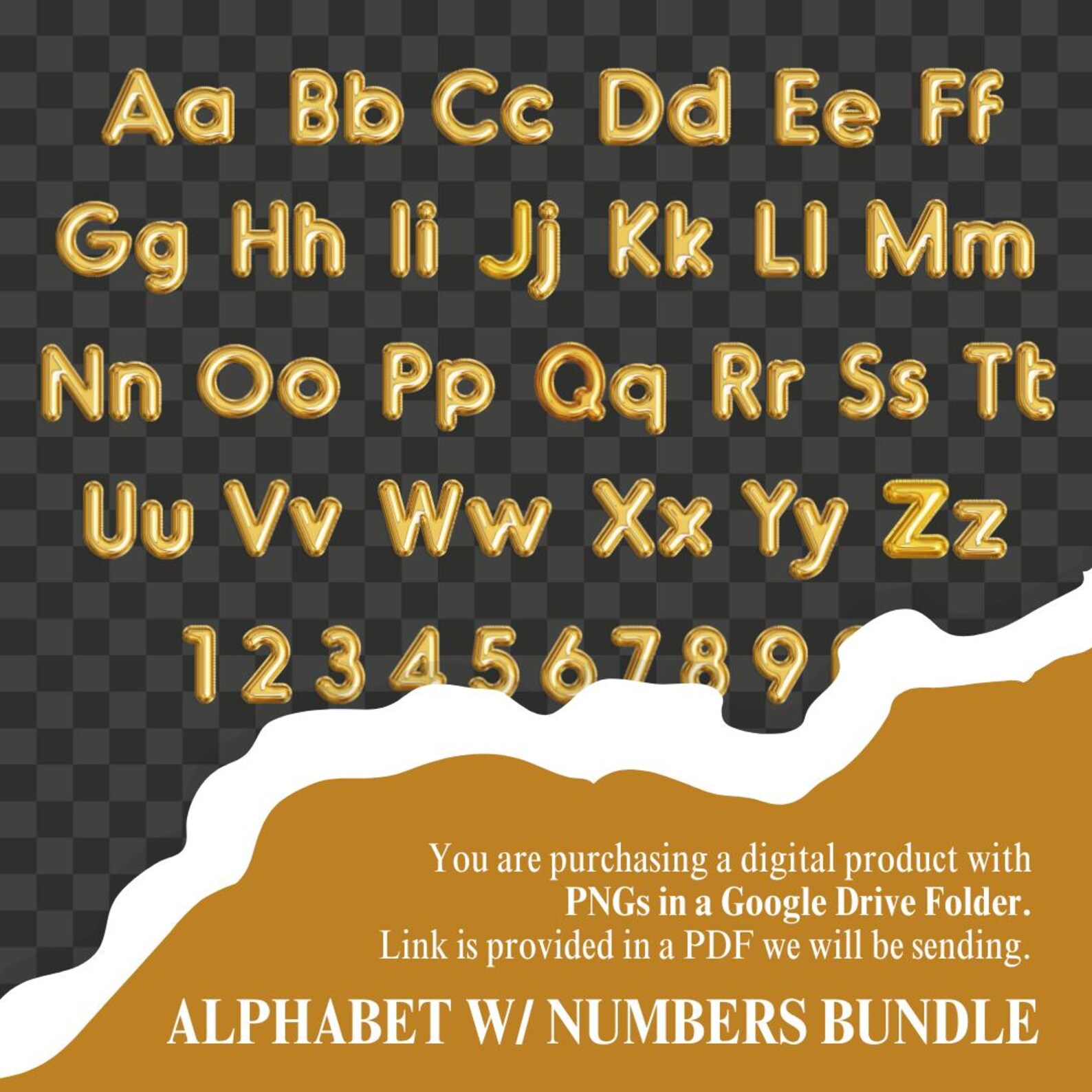 Gold Foil Balloon Alphabet Clipart Uppercase Lowercase 3D PNG Letters W ...