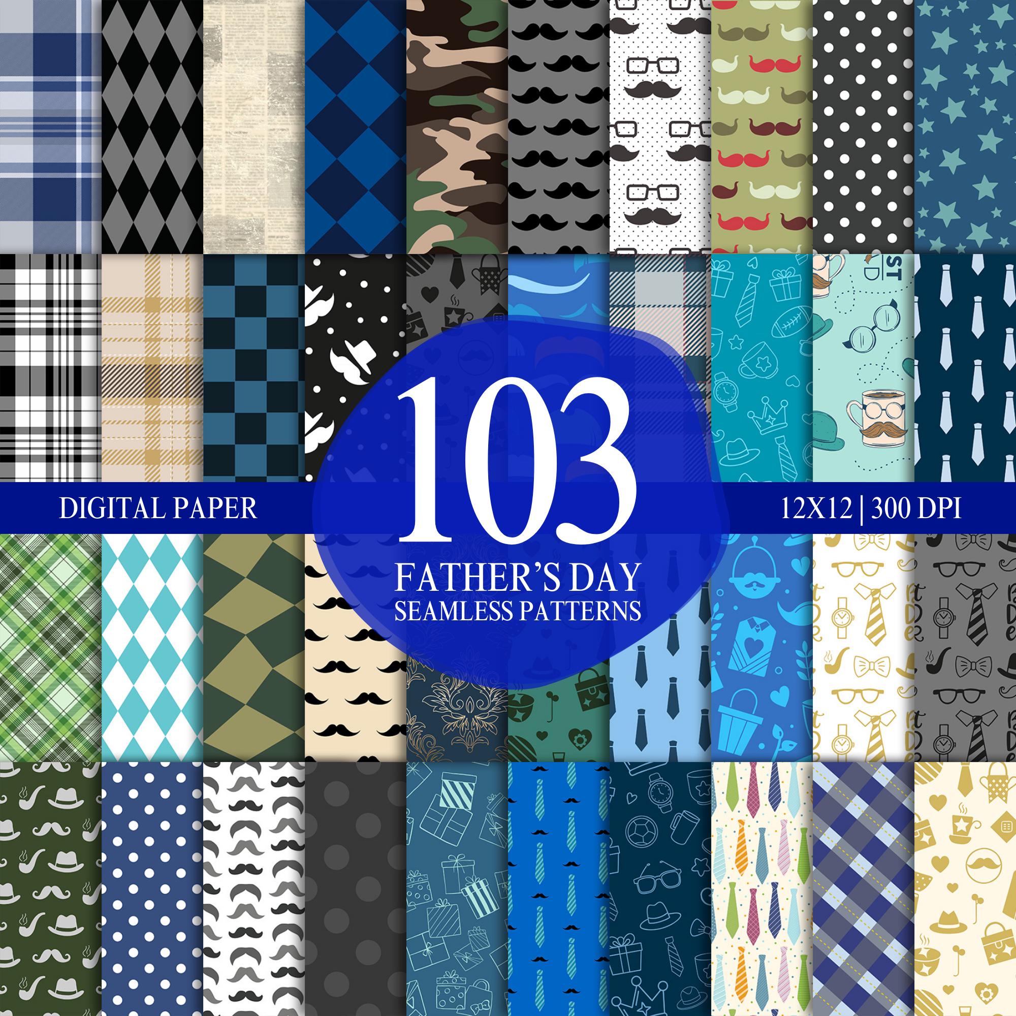 103 Happy Fathers Day Digital Paper Bundle Pack Seamless Scrapbook ...