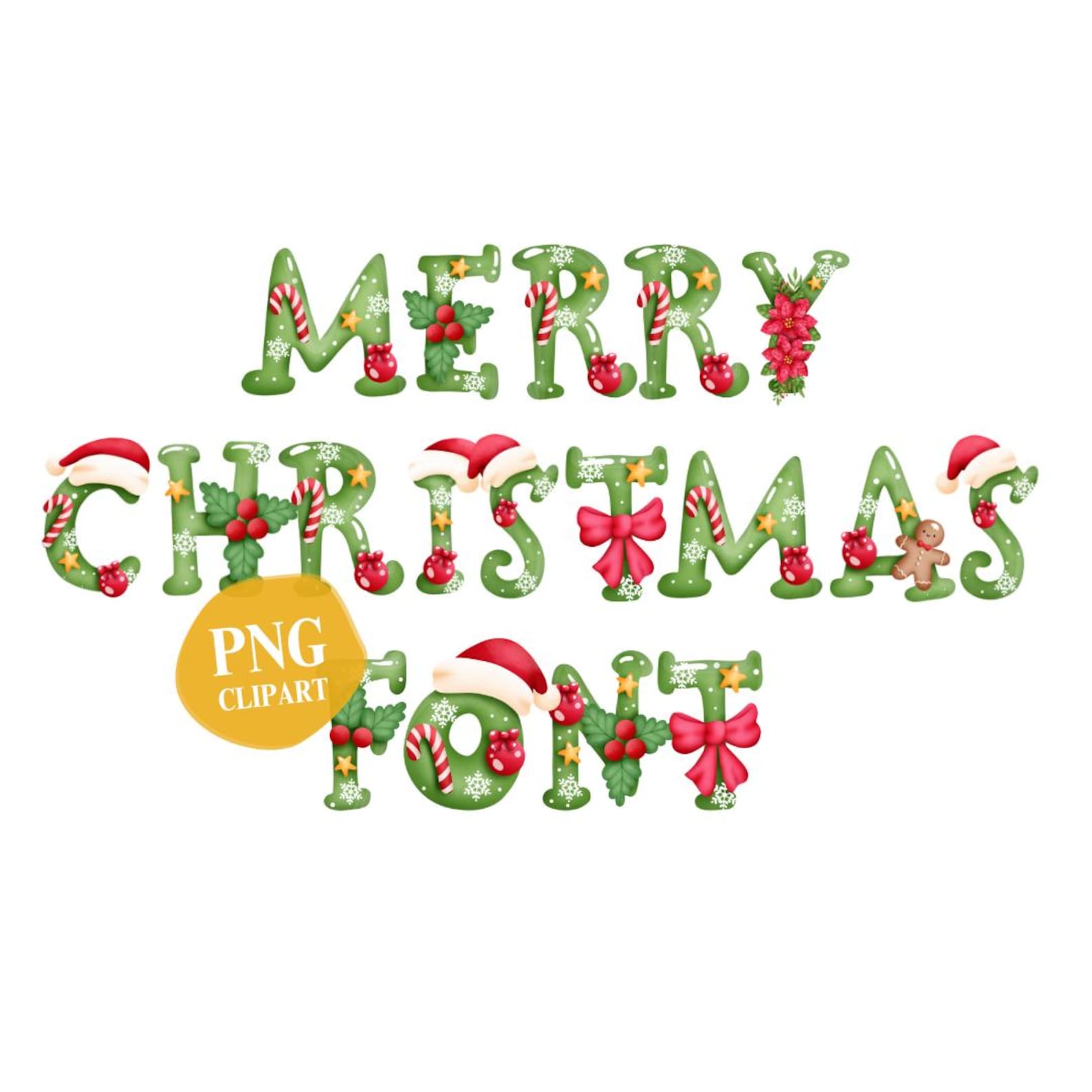 Merry Christmas Alphabet Clipart PNG Decorative Santa Xmas Elements ...