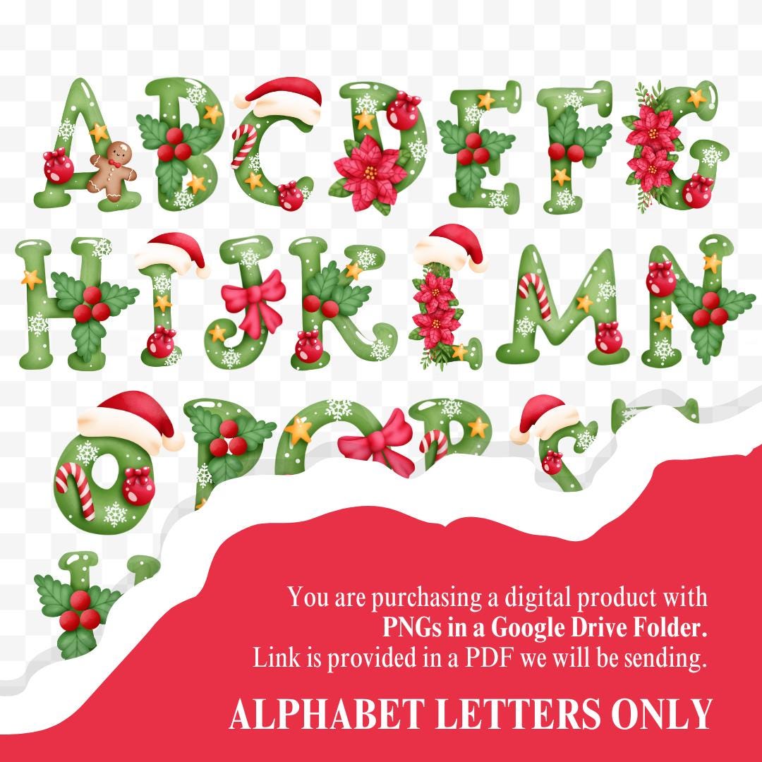 Merry Christmas Alphabet Clipart PNG Decorative Santa Xmas Elements ...