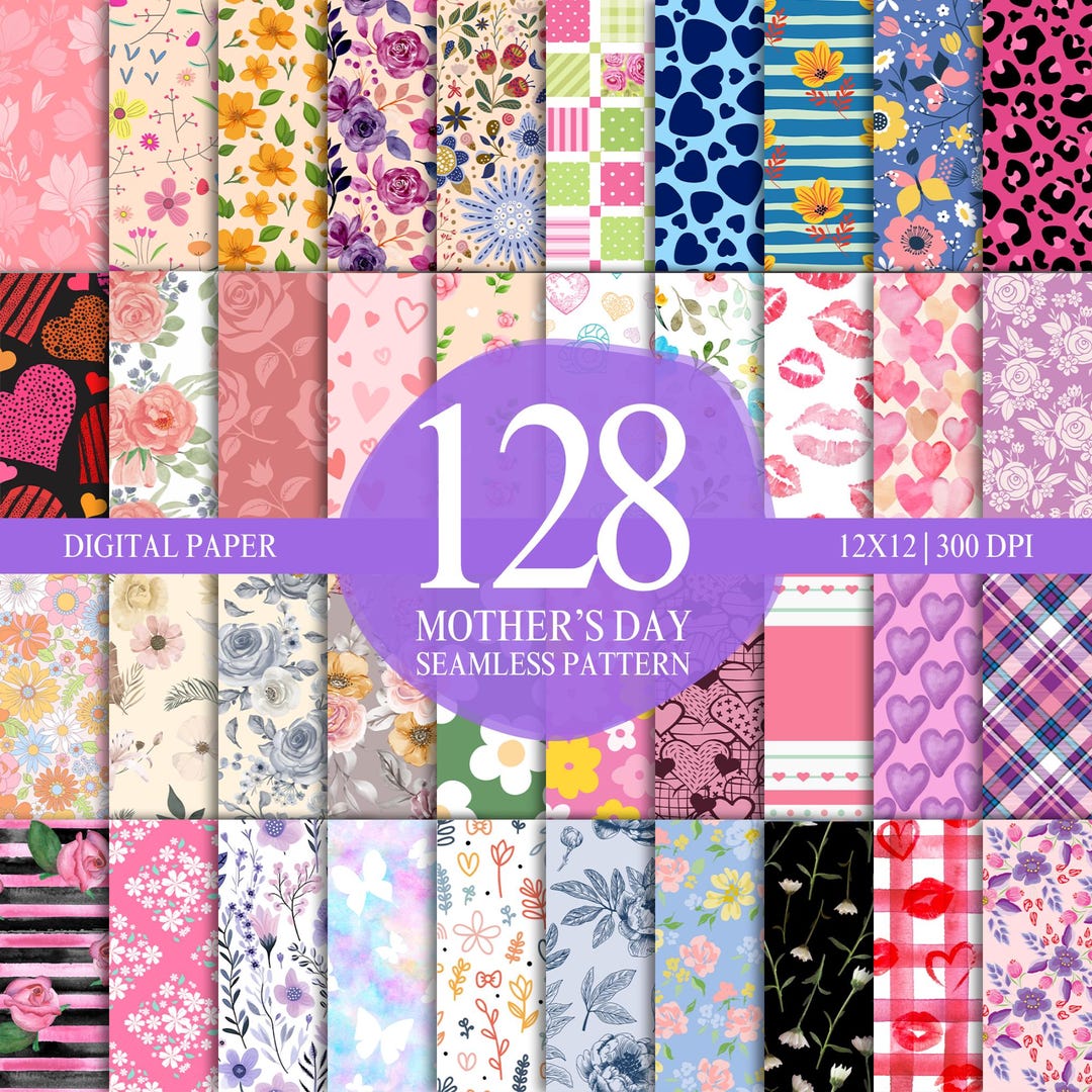 128 Mothers Day Digital Paper Scrapbook Gift Wrapper Printable Woman ...
