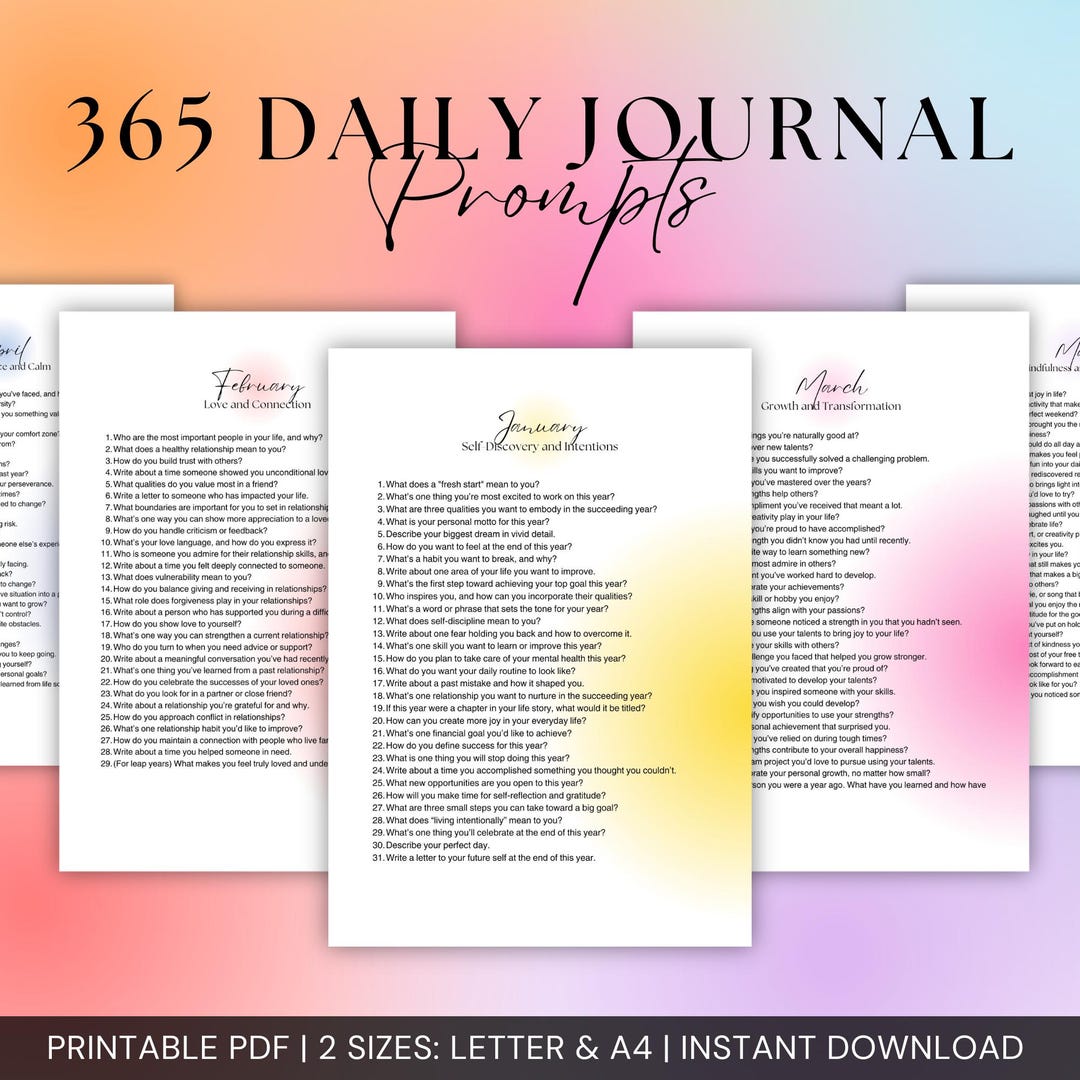365 Daily Journal Prompts Bundle Digital Printable Mental Health ...