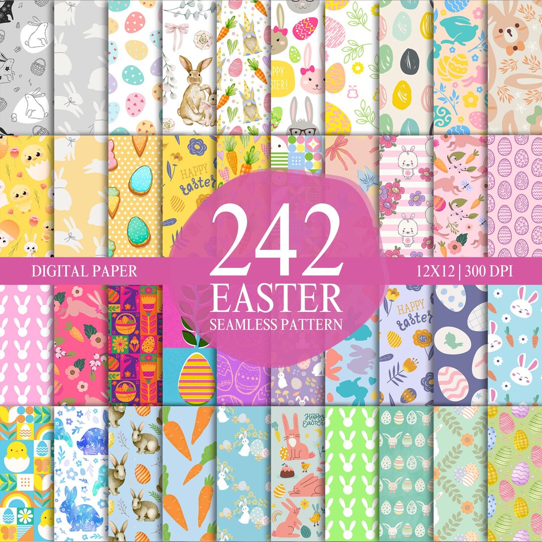 Pastel Easter Bunnies Digital Paper Bundle Seamless Repeat Pattern Cute ...