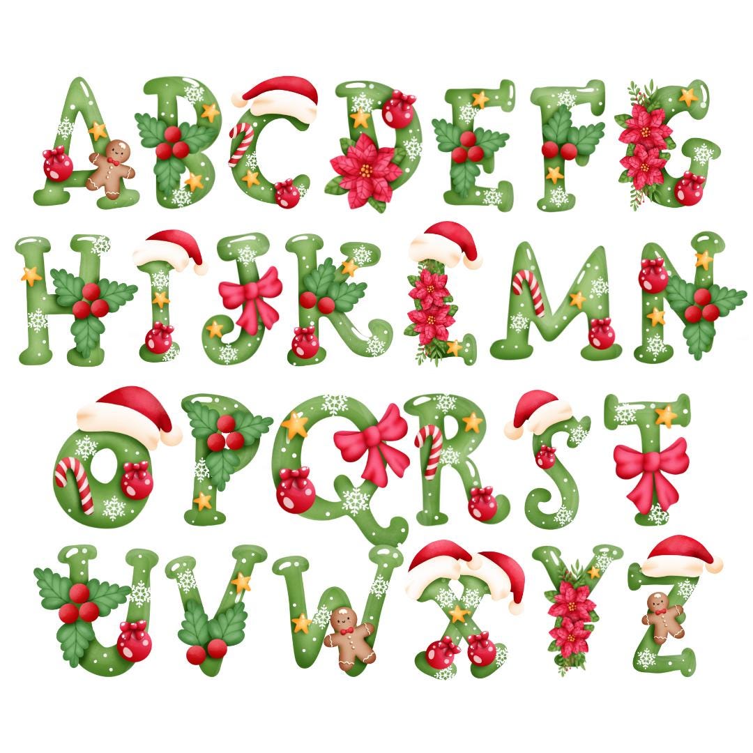 Merry Christmas Alphabet Clipart PNG Decorative Santa Xmas Elements ...