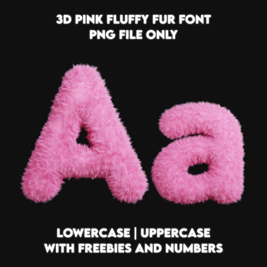 3D Pink Fluffy Font Furry Alphabet Fuzzy PNG Faux Fur Letters Numbers ...