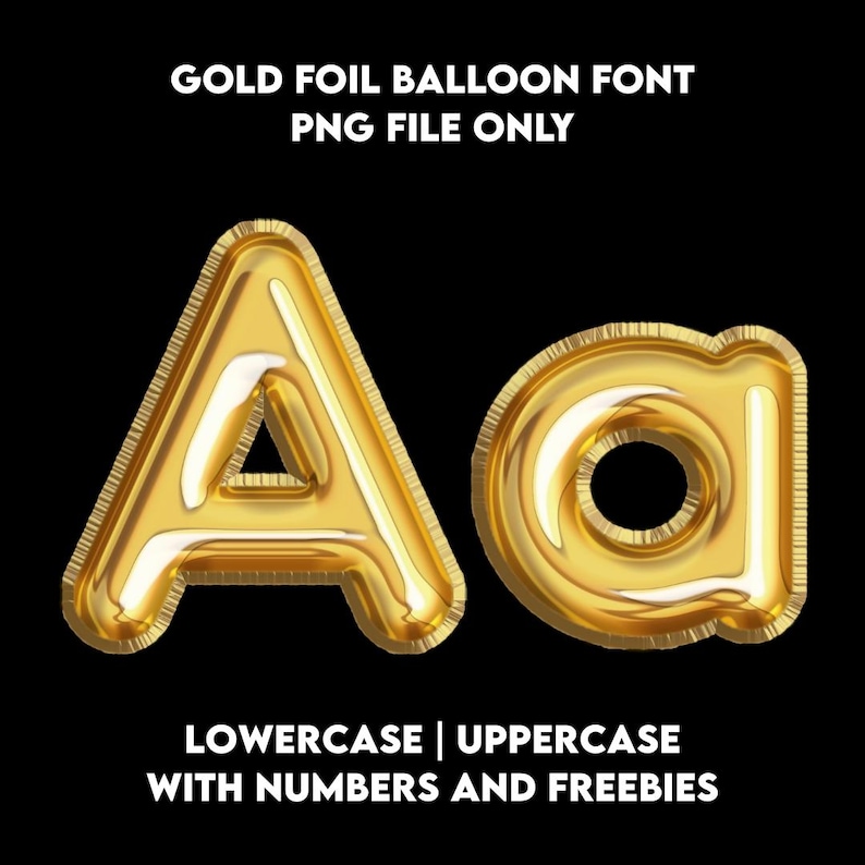 Gold Foil Balloon Alphabet Clipart Uppercase Lowercase 3D PNG Letters W ...