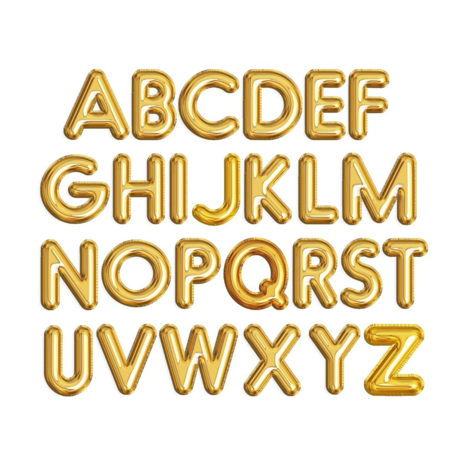 Gold Foil Balloon Alphabet Clipart Uppercase Lowercase 3D PNG Letters W ...