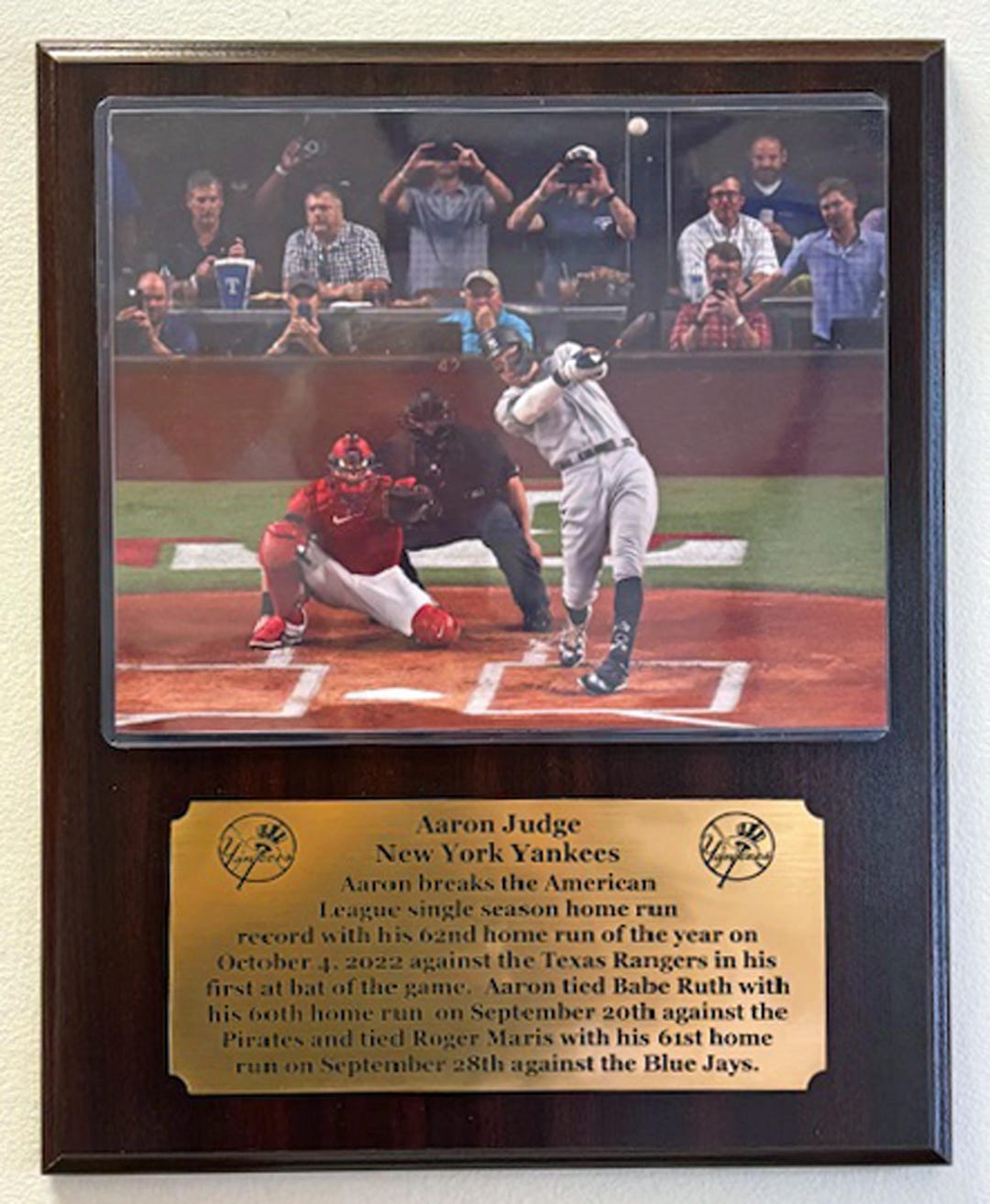 Aaron Judge 62nd Home Run 8x10 Photo Plaque With Engraved Nameplate - Etsy