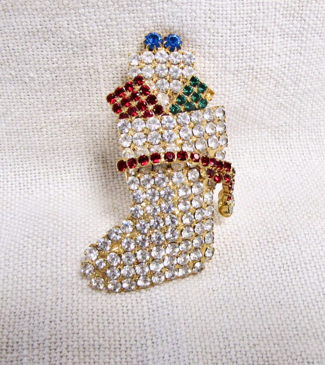 Vintage Large Rhinestone Christmas Stocking Pin With Dangles - Etsy