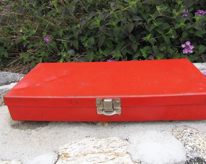 Vintage Red Metal Box, Garage Decor, Vintage Tool Box, Rustic Box ...