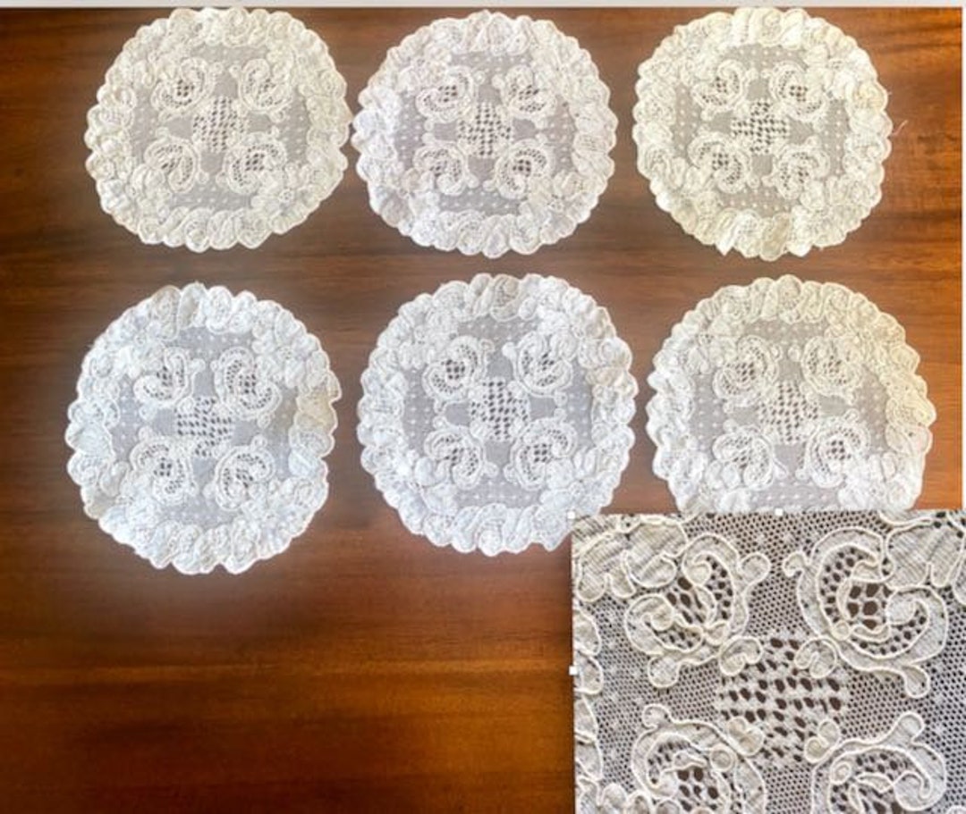 Vintage Alencon Lace Coasters Mats Doilies Cocktail Graceful Floral Set ...