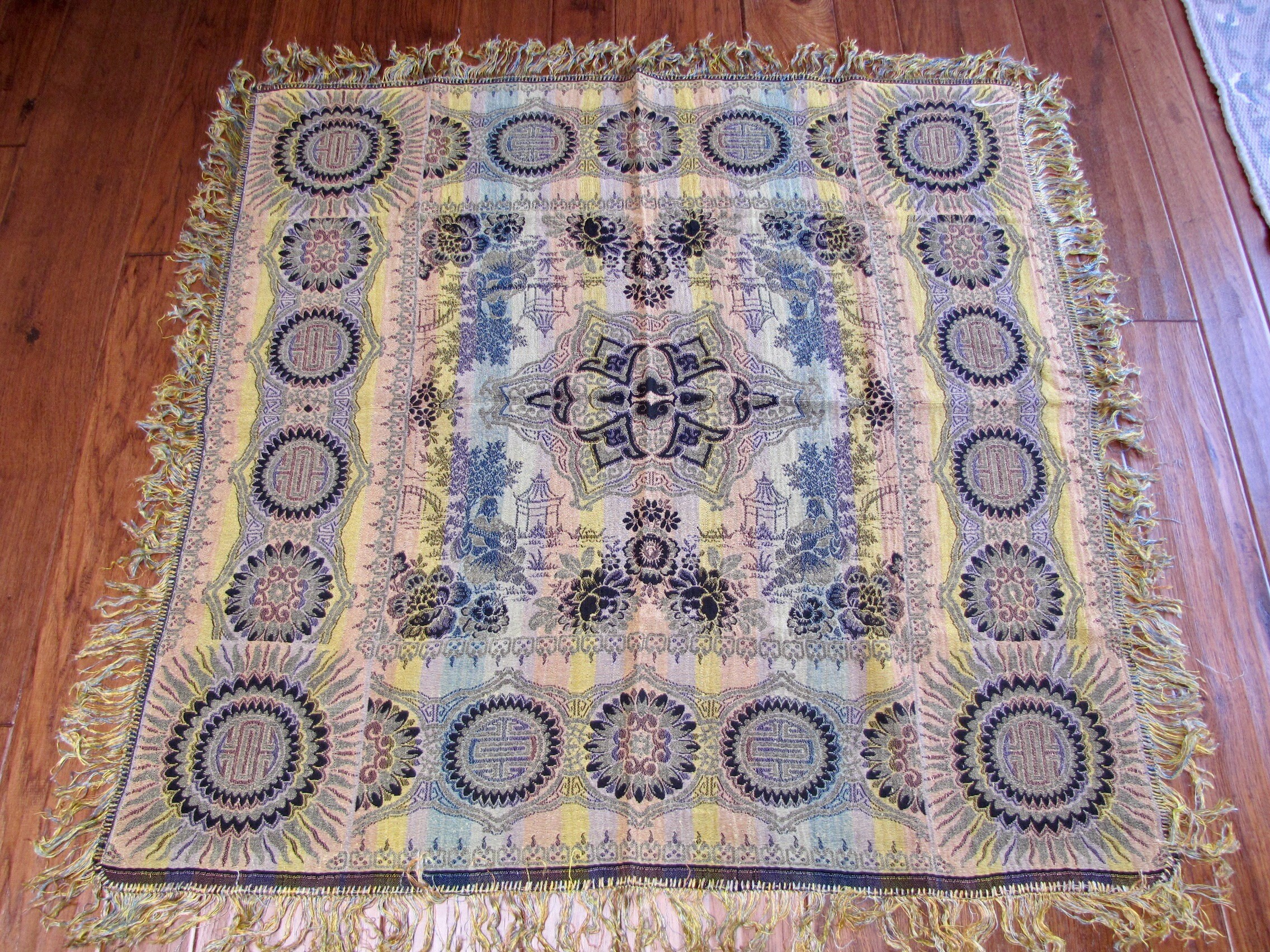 Vintage Silk Woven Tapestry Table Cover with Fringe Asian | Etsy