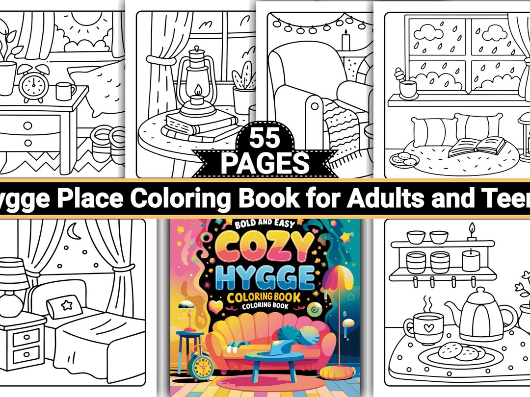 Cozy Hygge Coloring Book for Adults & Teens - 55 Relaxing Pages ...
