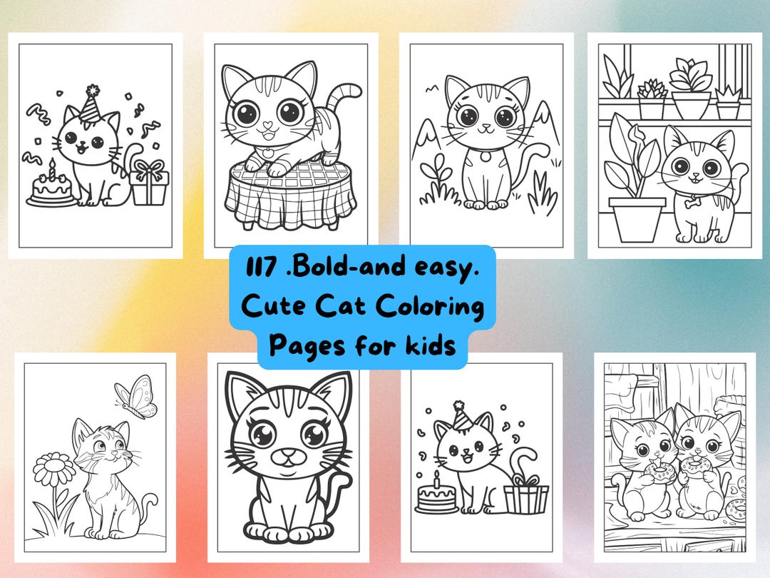 117 Cute Cat Coloring Pages for Kids – Fun & Easy Bold Line Art for ...