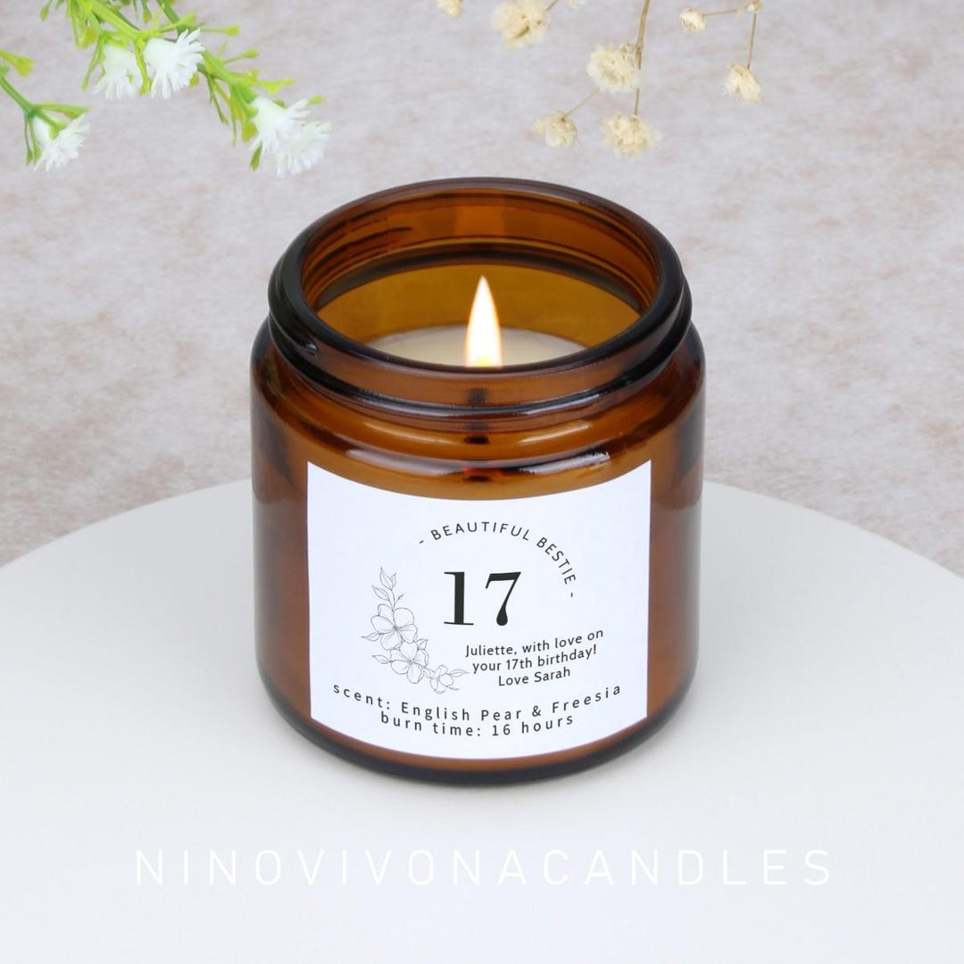 Personalised 17th Birthday Candle Gift: Floral Soy Wax, Custom Scent - Etsy