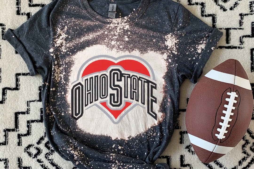Ohio State Buckeyes heart Design Bleached Shirt Gildan Soft Style ...