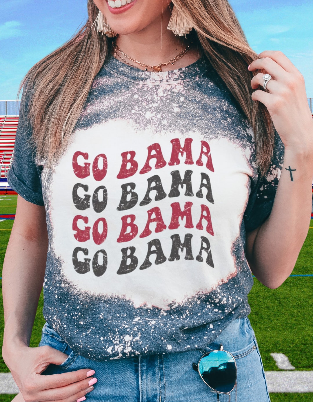 Alabama Crimson Tide Roll Tide Go Bama Wavy Text Bleached Shirt Gildan ...