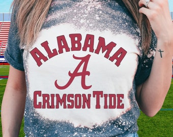 Alabama Roll Tide Vintage Cursive Look Bleached Shirt Gildan Soft Style ...