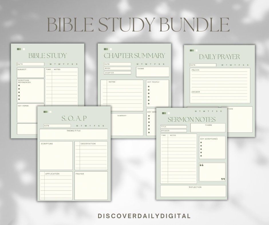 Digital Bible Study Template Bundle Instant Download & Printable ...