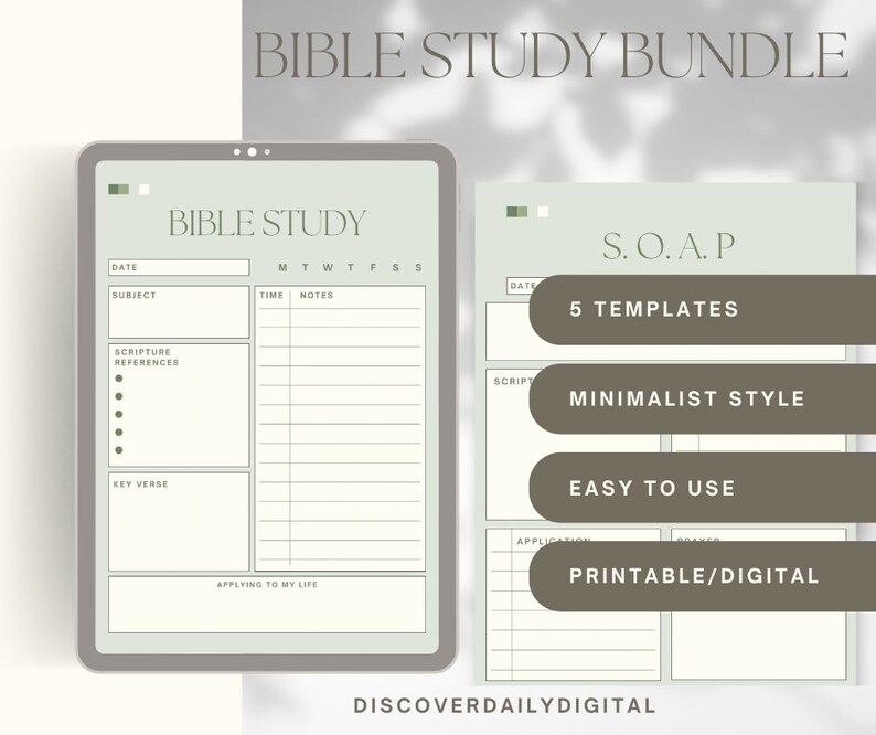 Digital Bible Study Template Bundle Instant Download & Printable ...