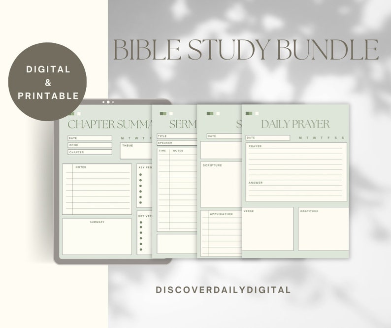 Digital Bible Study Template Bundle Instant Download & Printable ...