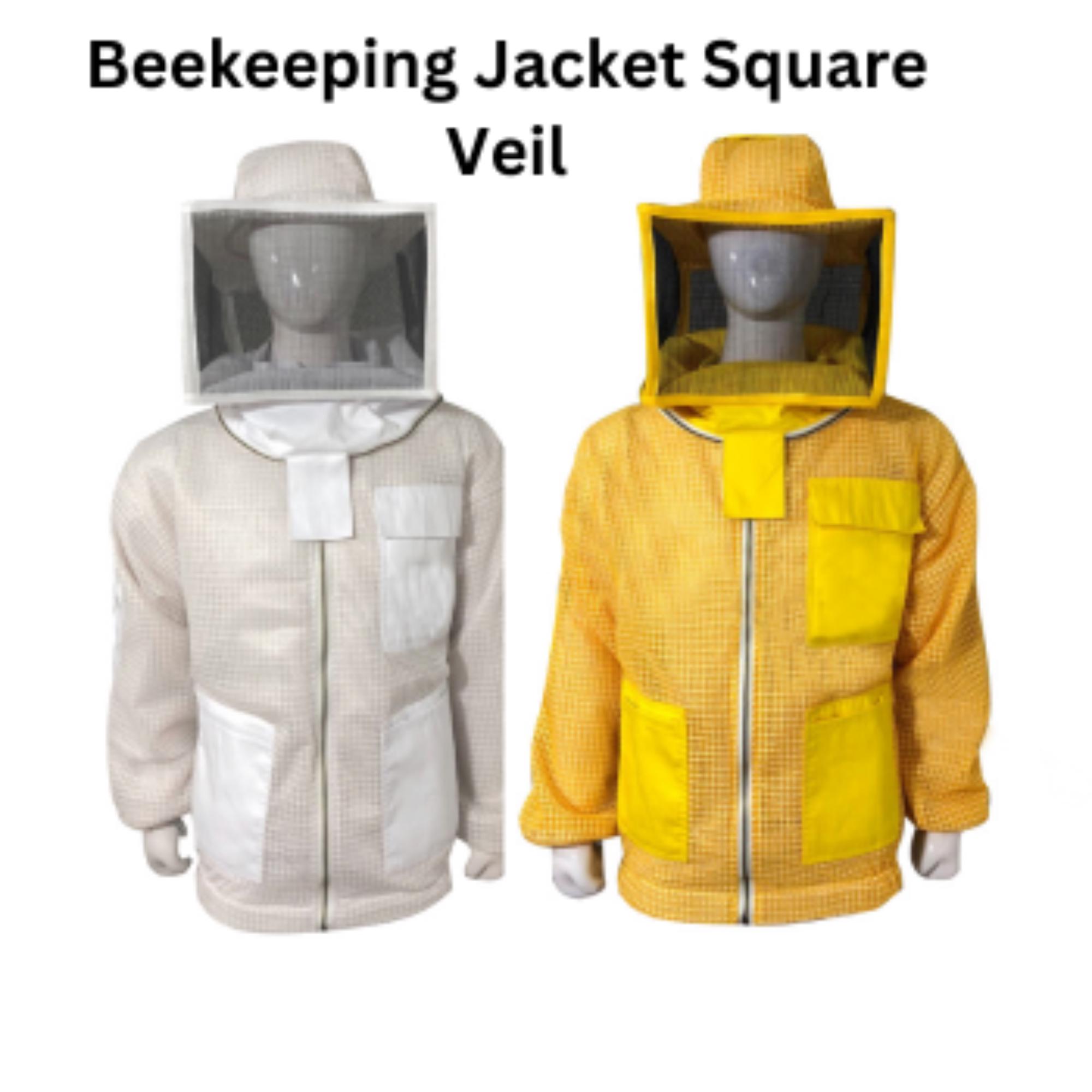 Beekeeping Ventilated Three Layer Mesh Jacket With Square Veil in White ...