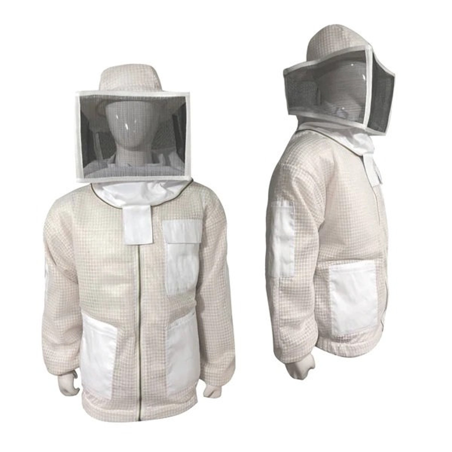 Beekeeping Ventilated Three Layer Mesh Jacket With Square Veil in White ...