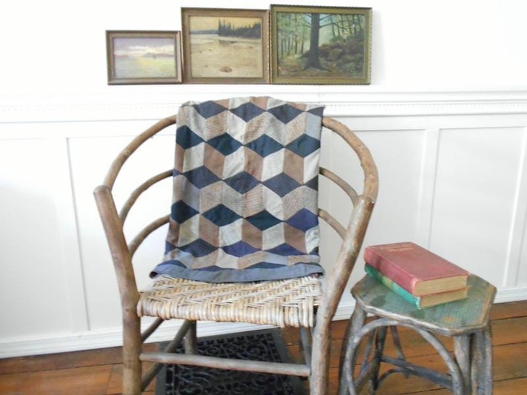 Antique Patchwork Quilt Tumbling Blocks 1920s Wool Suiting, Wall ...